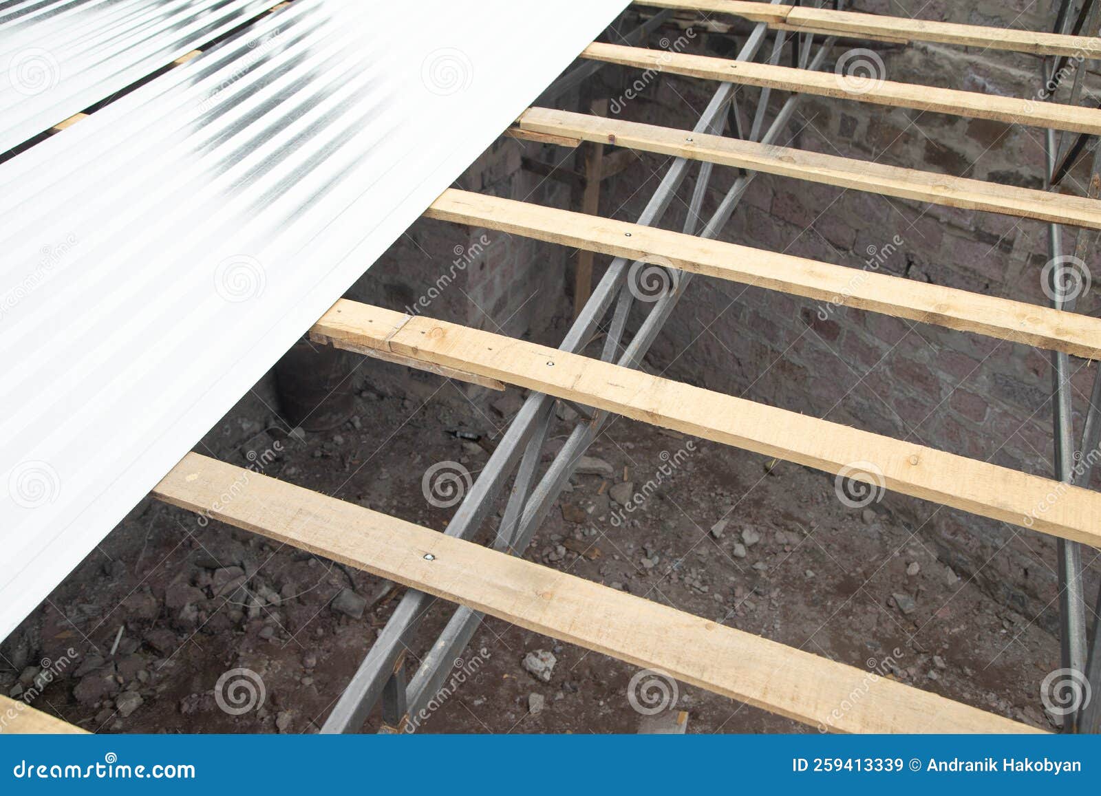 Installation of Sheets of Metal Tiles of Roof Stock Image - Image of ...