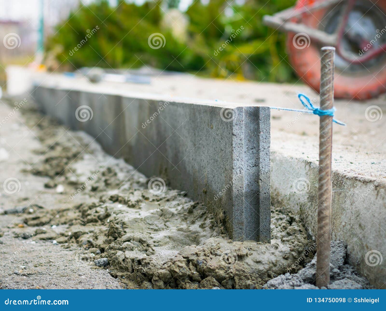Installation of a Sidewalk Curb by Level Stock Photo - Image of ...