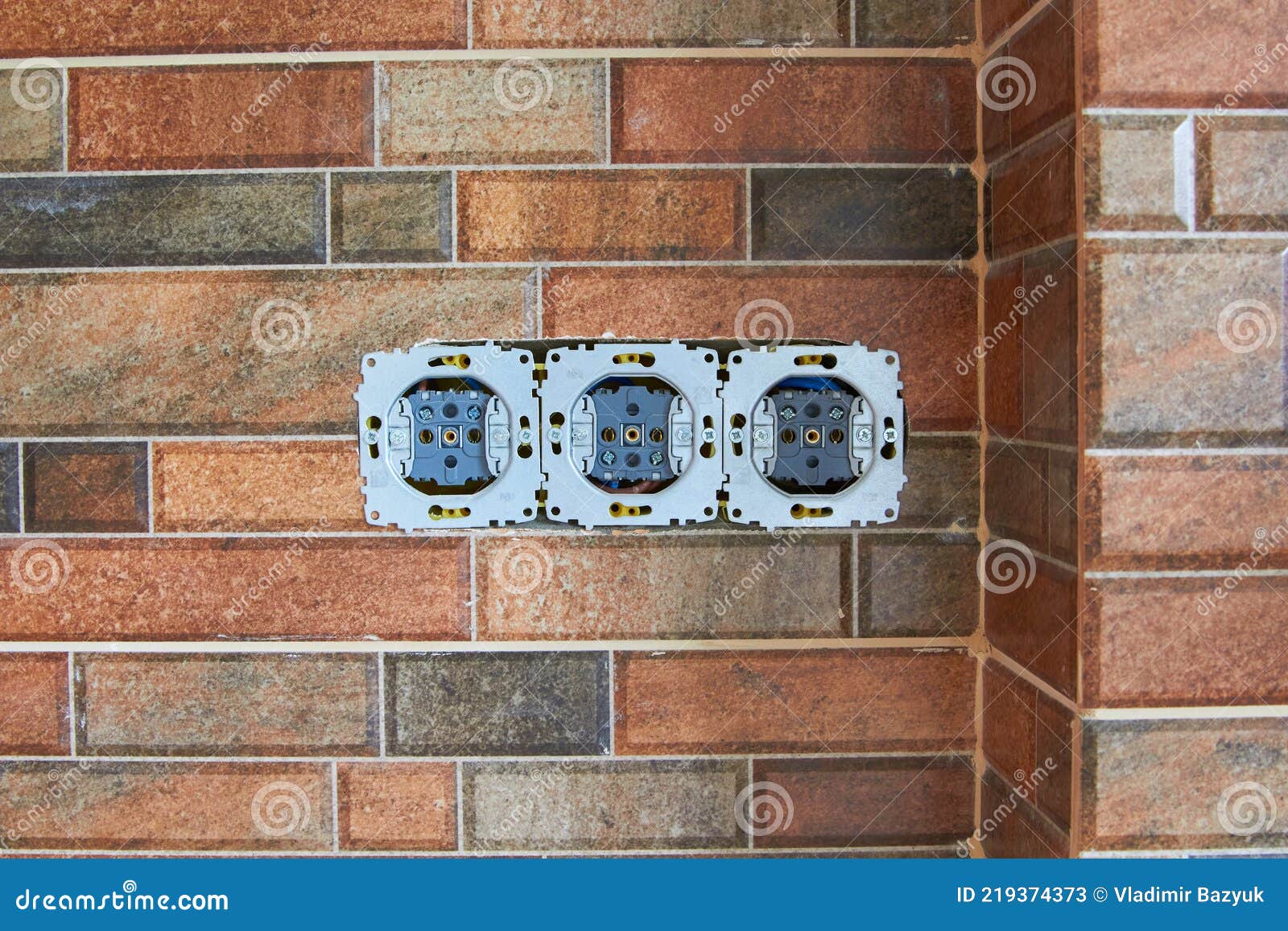 Three Sockets on a Tile,installation of Sockets in the Kitchen Stock ...
