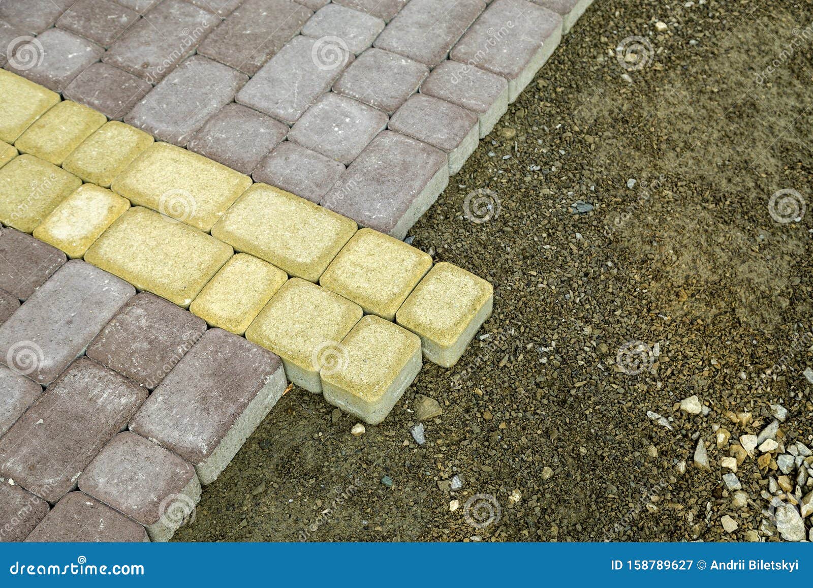 Installation of Stone Paving Slabs in a Yard Stock Image - Image of ...