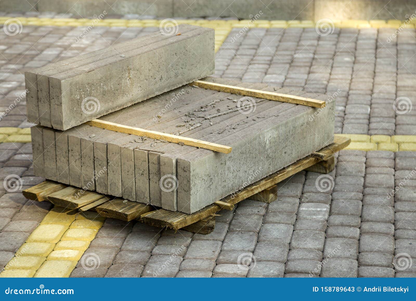 Installation of Stone Paving Slabs in a Yard Stock Image - Image of ...