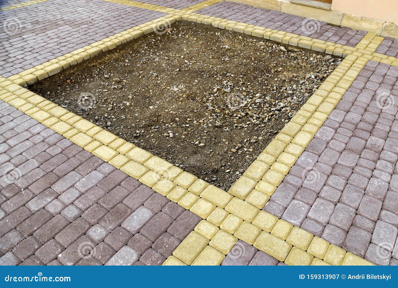 Installation of Stone Paving Slabs in a Yard Stock Image - Image of ...