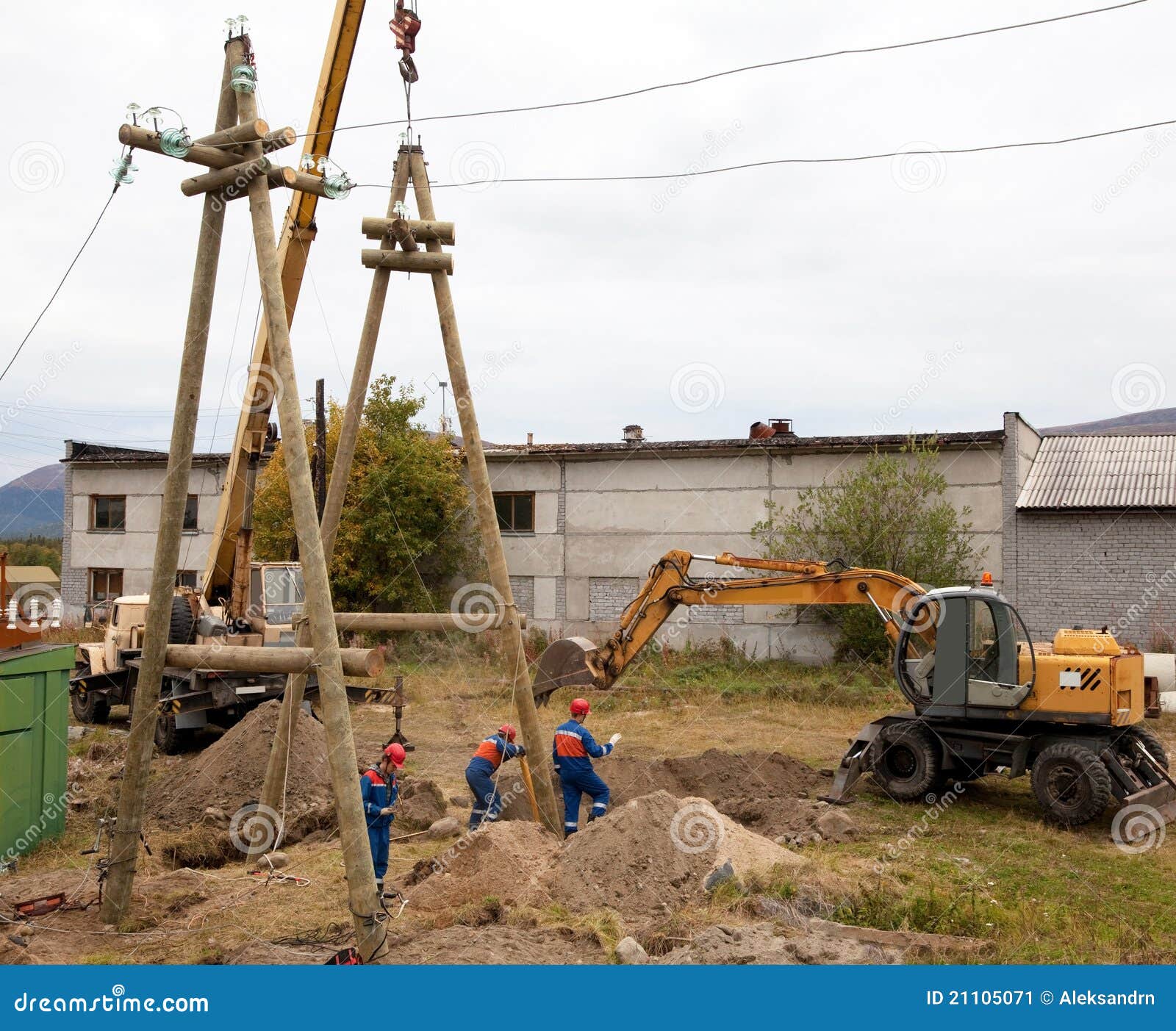 Installation Support Power Lines Stock Image - Image of crane ...