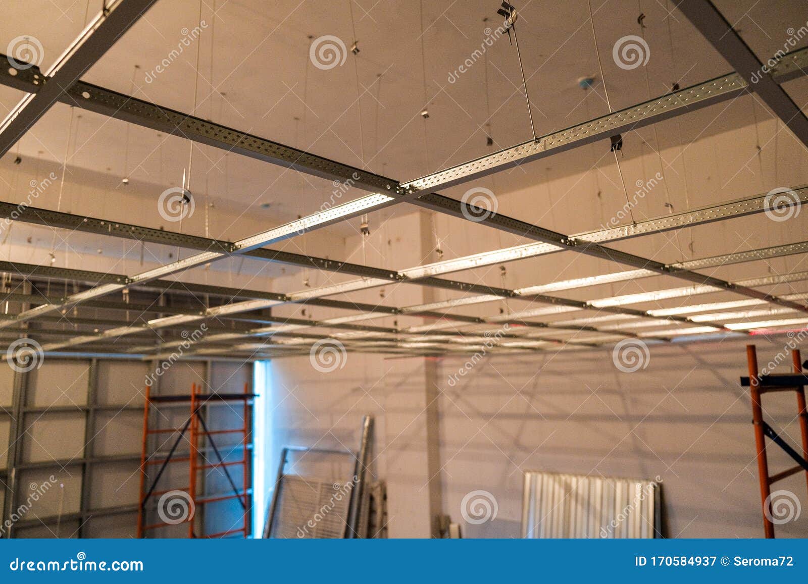 The Installation of Suspended Ceiling at the Construction Site Stock ...