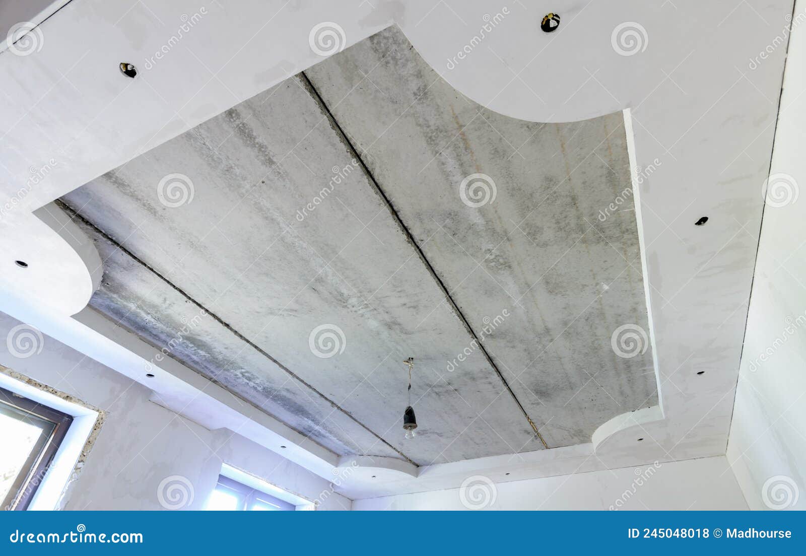 Installation of a Two-level Ceiling with Lighting, Floors of Reinforced ...
