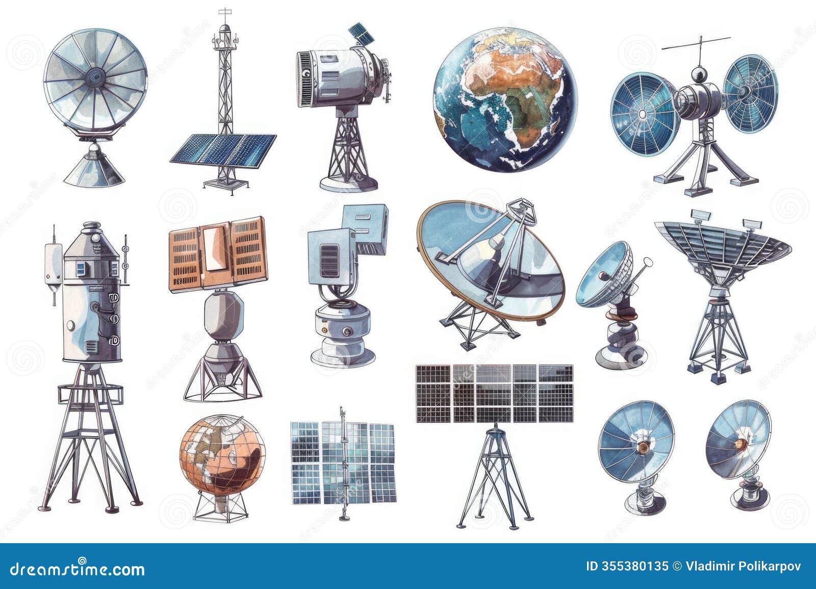 Installation of Various Satellite Equipment on Rooftops and Walls Stock ...