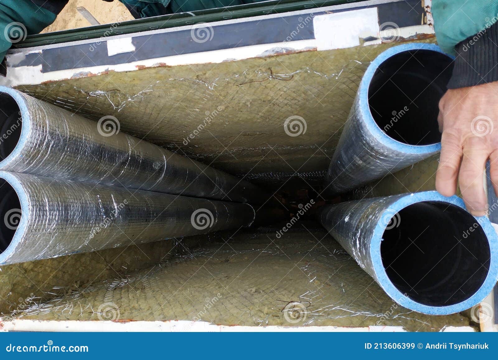 Fixing Pipe For Maintenance. Yellow Eletric Light System Tube Install ...