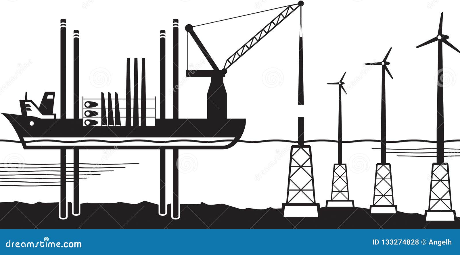 Installation Vessel Build Wind Farm in the Sea Stock Vector ...