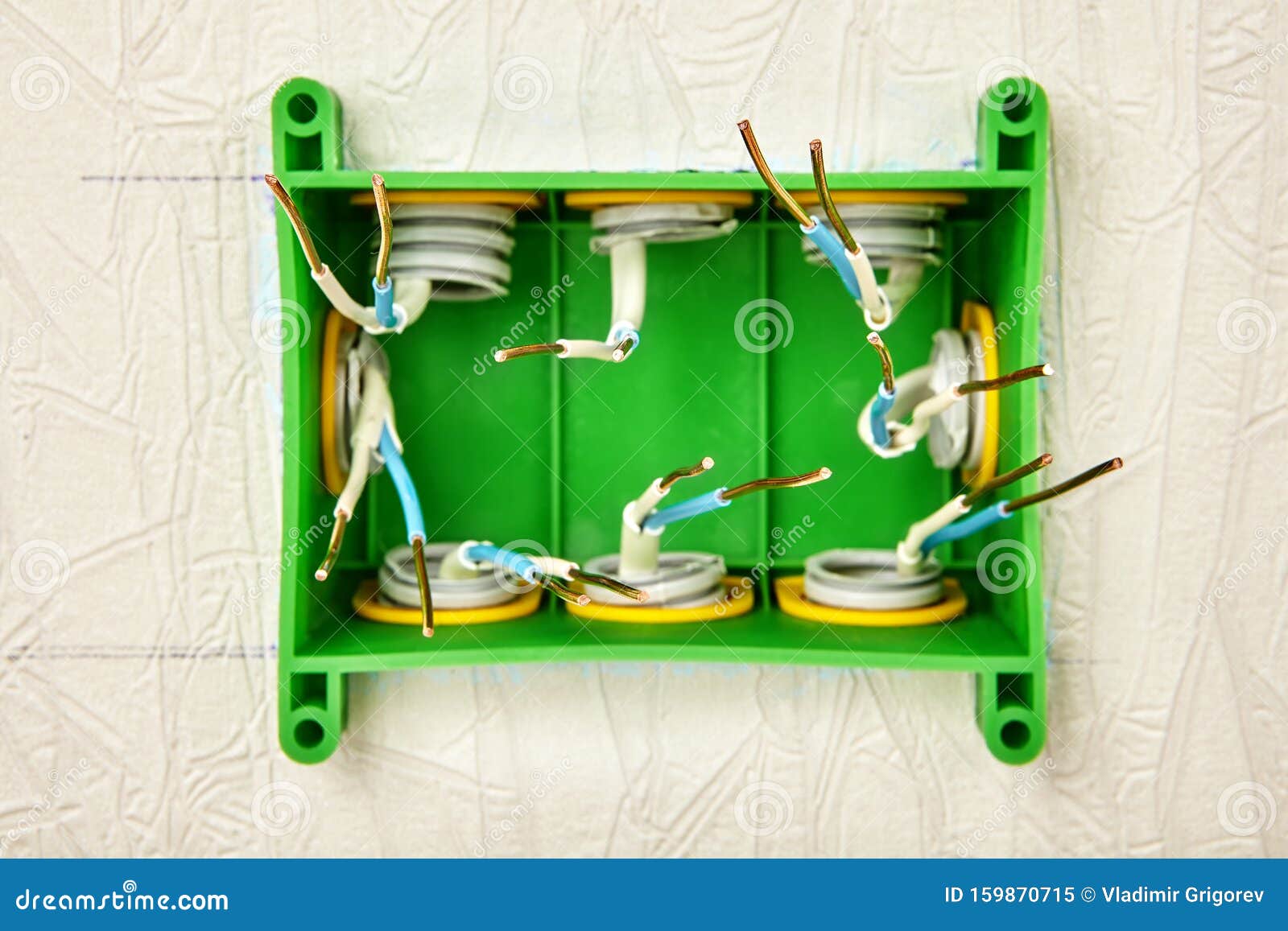 Copper Wiring in a Green Plastic Junction Box Stock Image - Image of ...