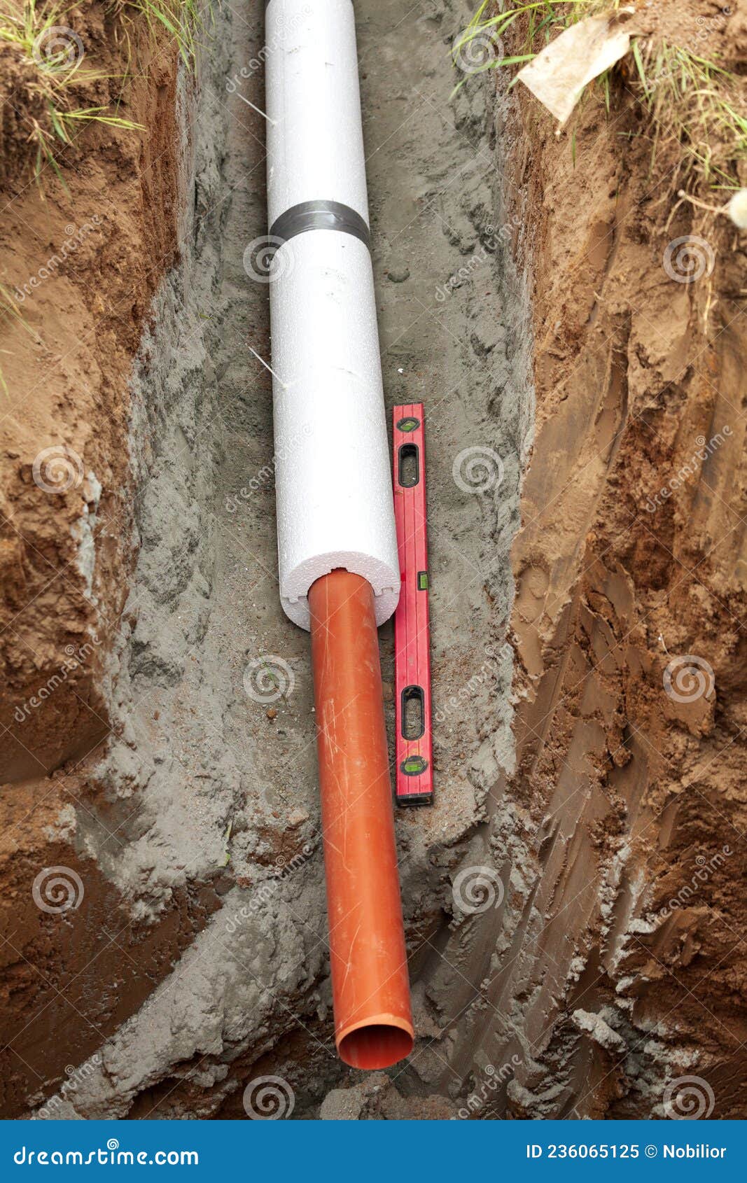 Installation of Water Main, Sanitary Sewer Stock Image - Image of ...