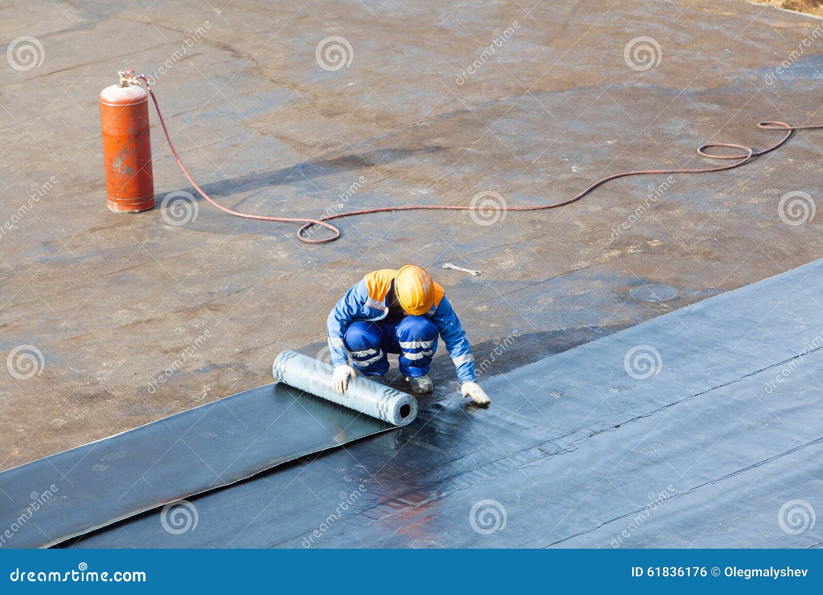 Installation of Waterproofing Flat Roof Repair Stock Photo - Image of ...