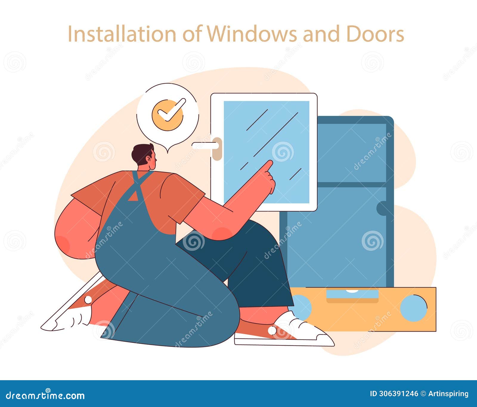 Installation of Windows and Doors. Worker Accurately Fitting New Window ...