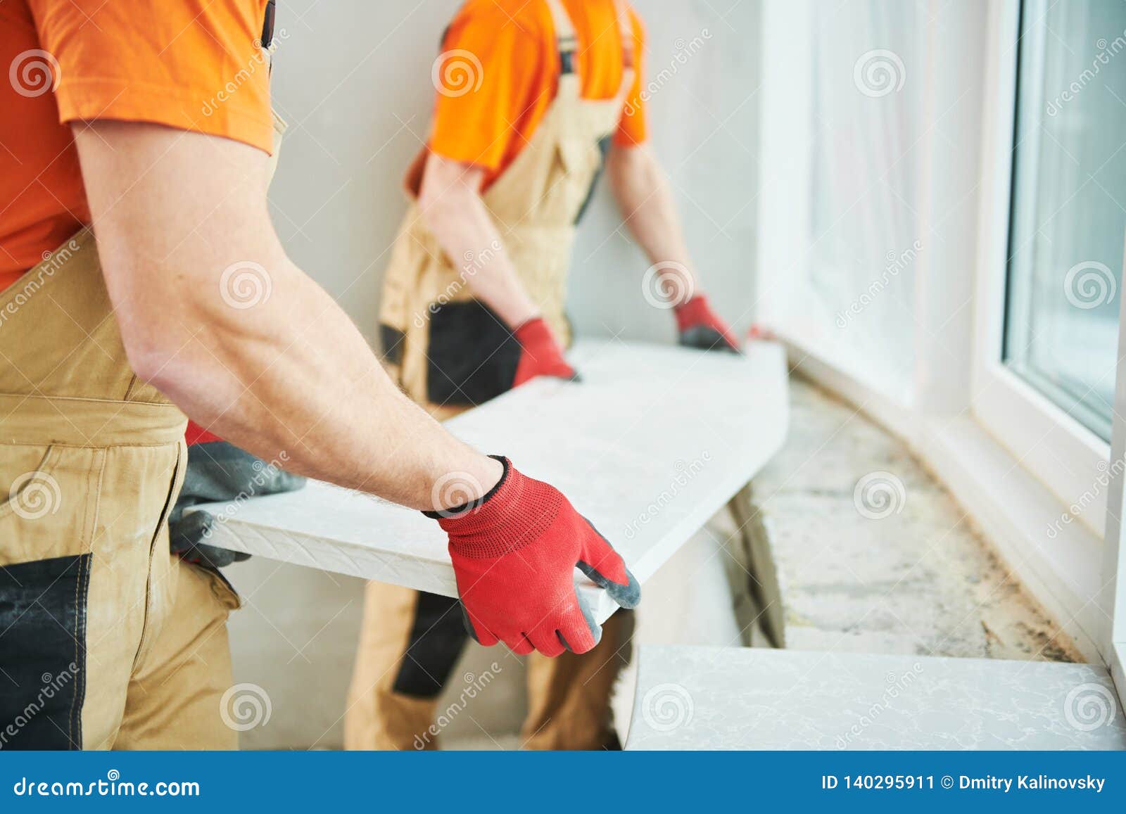 Installation Windowsill from Quartz Agglomerate Artificial Stone Stock ...