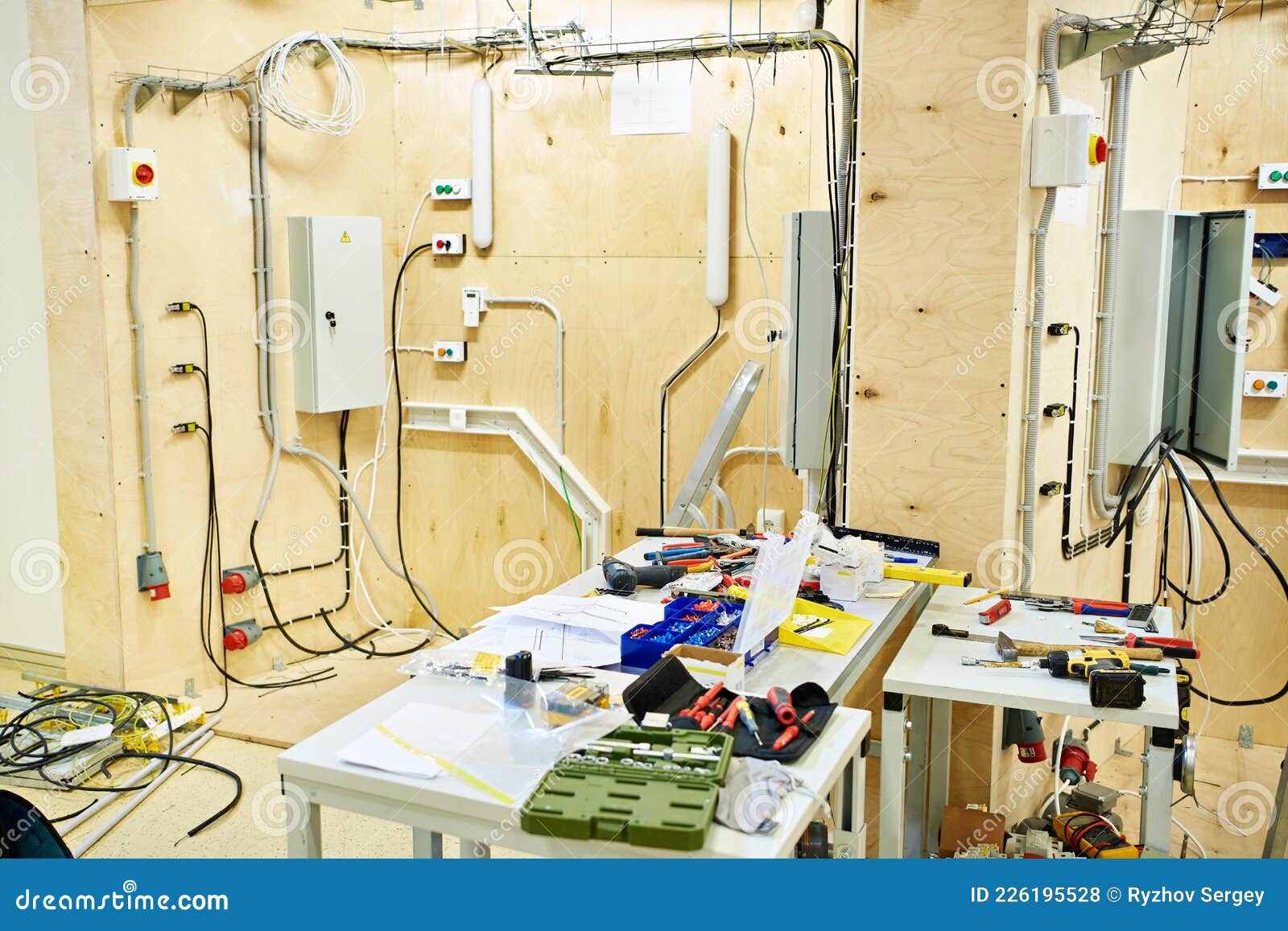 Installation Of Wires On Light Fittings On A White Background. Black ...