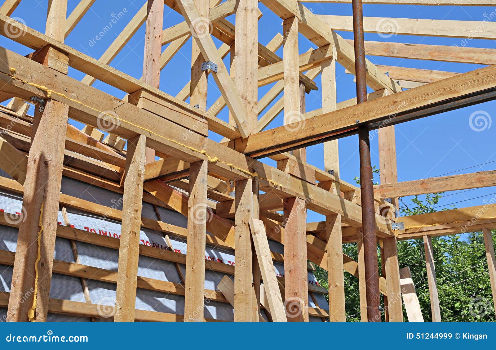 Installation of Wooden Beams at Construction Stock Image - Image of ...