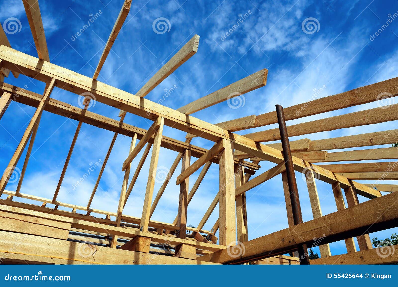 Beams On Construction Site Lumber Stack Wood Structure Stock ...