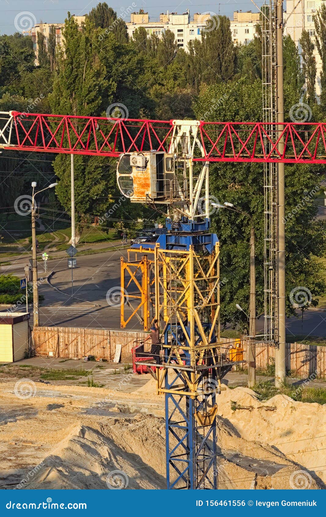 Installation Work during Mounting Tower Crane. Fixing the Metal Element ...