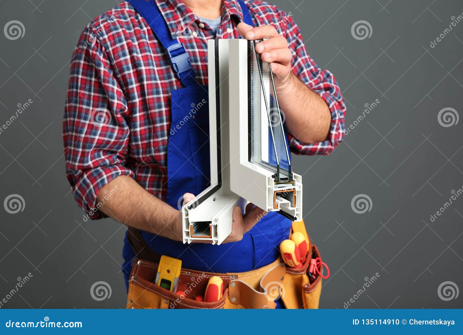 Installation Worker with Sample of Modern Window Profile Stock Photo ...