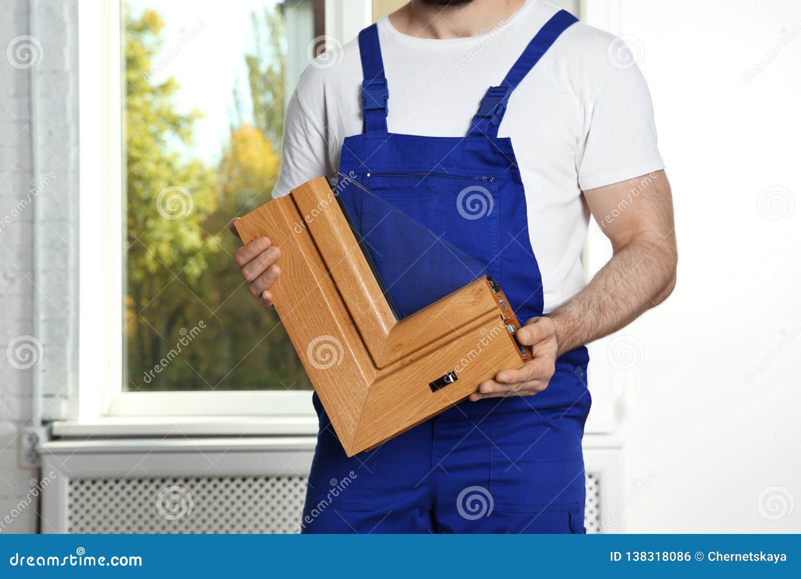 Installation Worker with Sample of Modern Window Stock Photo - Image of ...
