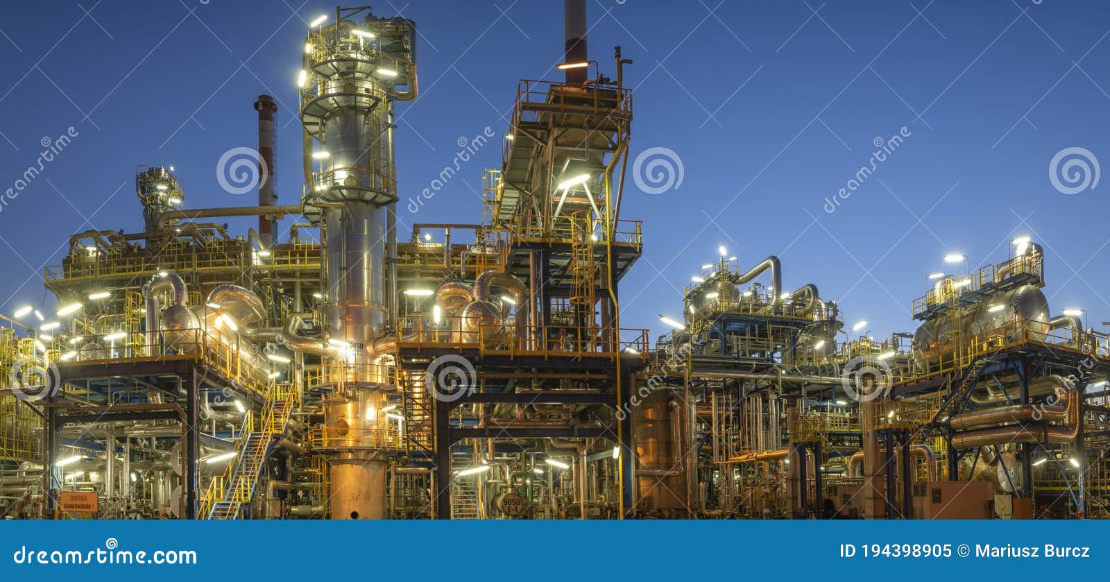 Installations of a Modern Refinery at Night - Panoramic View Stock ...