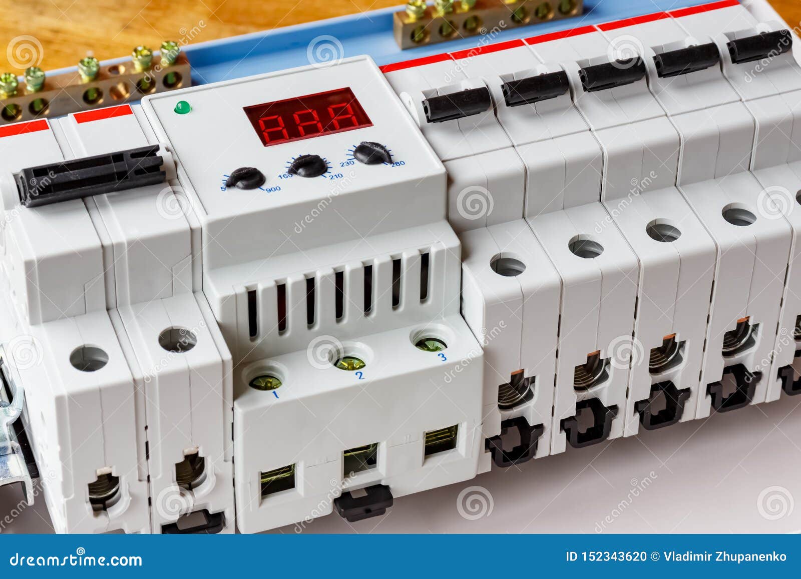 Installed Automatic Circuit Breakers On DIN Rail In White Plastic ...