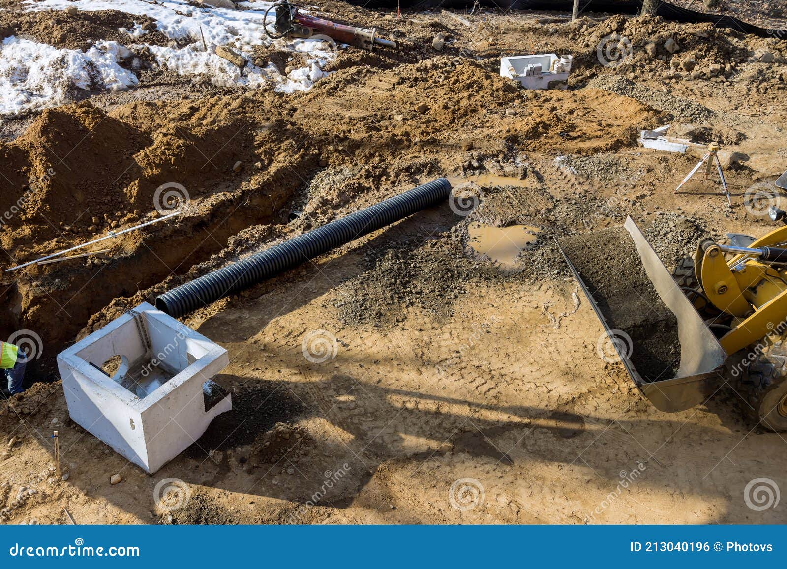 Installed Construction of Concrete Pipe of Drainage System Work on the ...