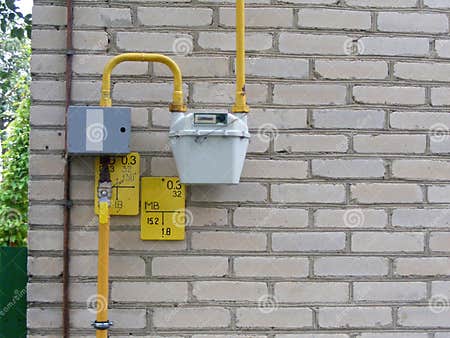 Installed Gas Meter with Pipes, System Stock Image - Image of line ...