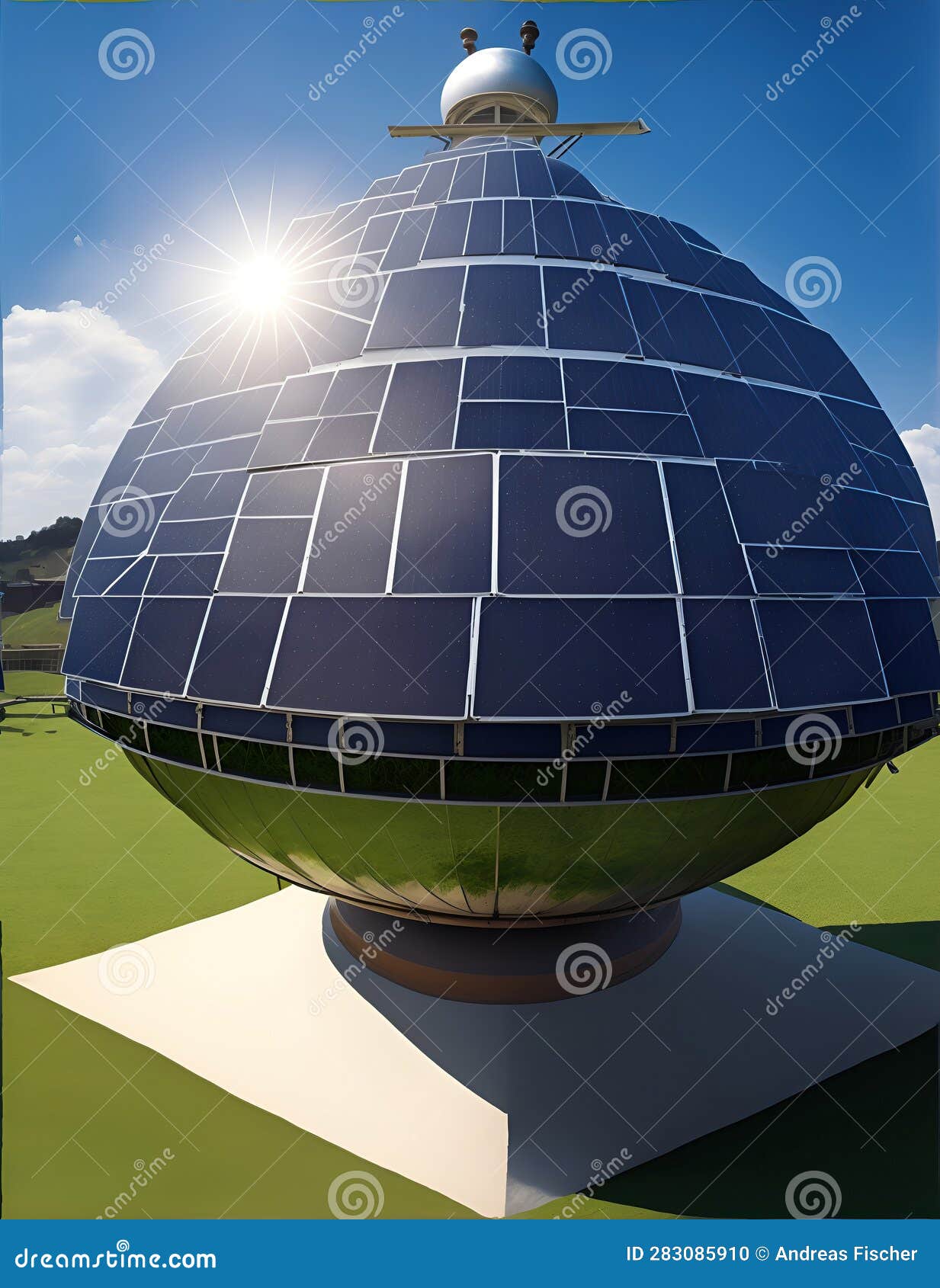 Installed Solar Panels on the Roof of a Round Building. Stock ...