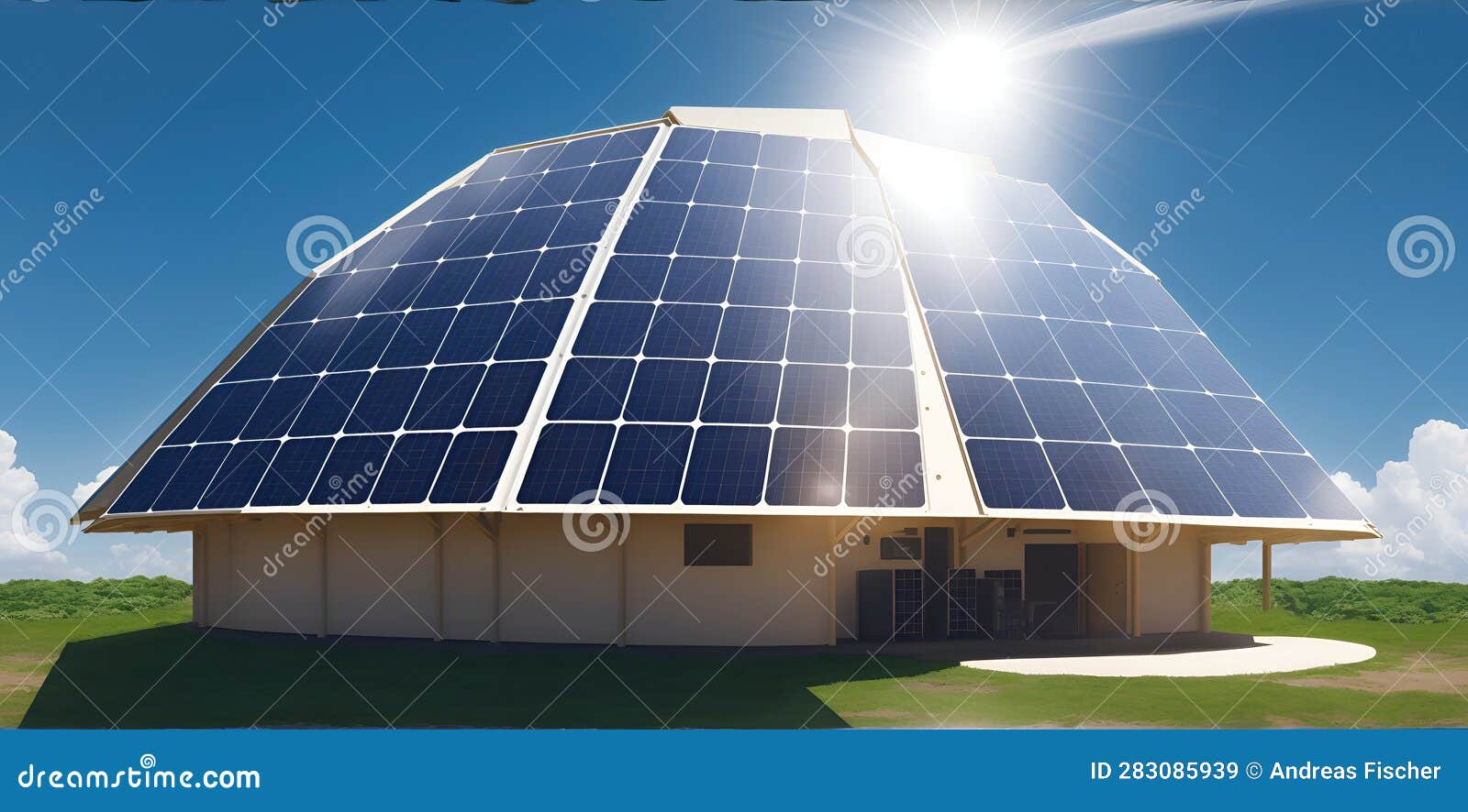 Installed Solar Panels on the Roof of a Round Building. Stock ...