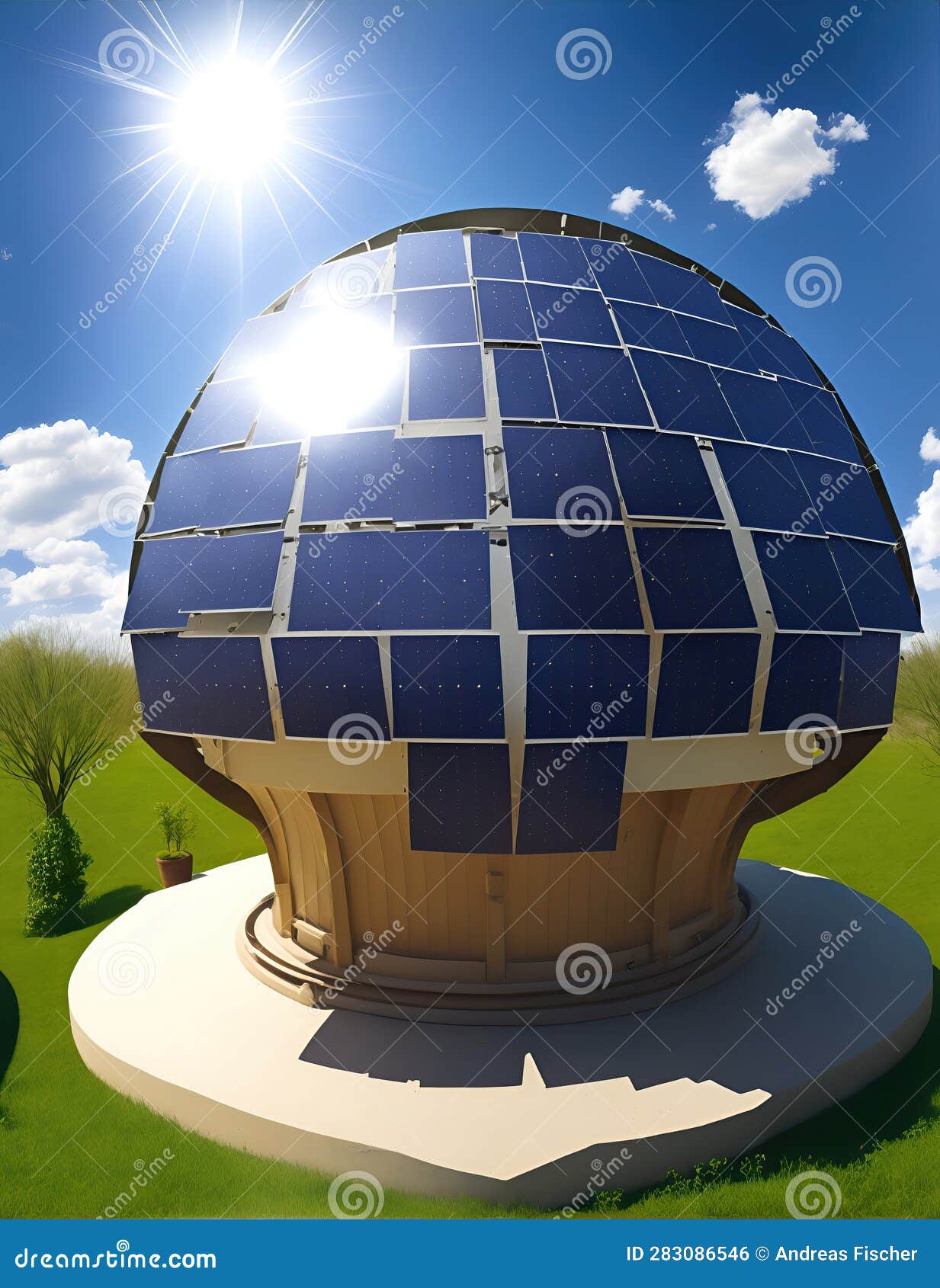 Installed Solar Panels on the Roof of a Round Building. Stock ...