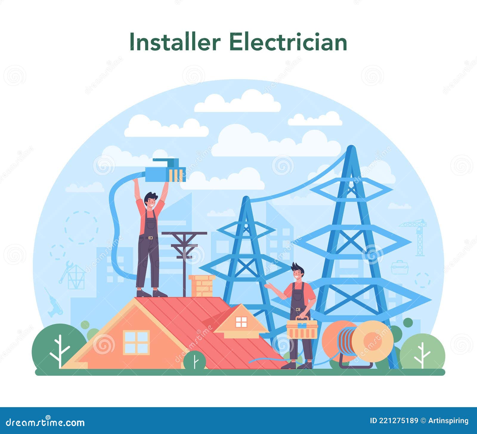 Installer Concept. Worker In Uniform Installing Constructions. Cartoon ...