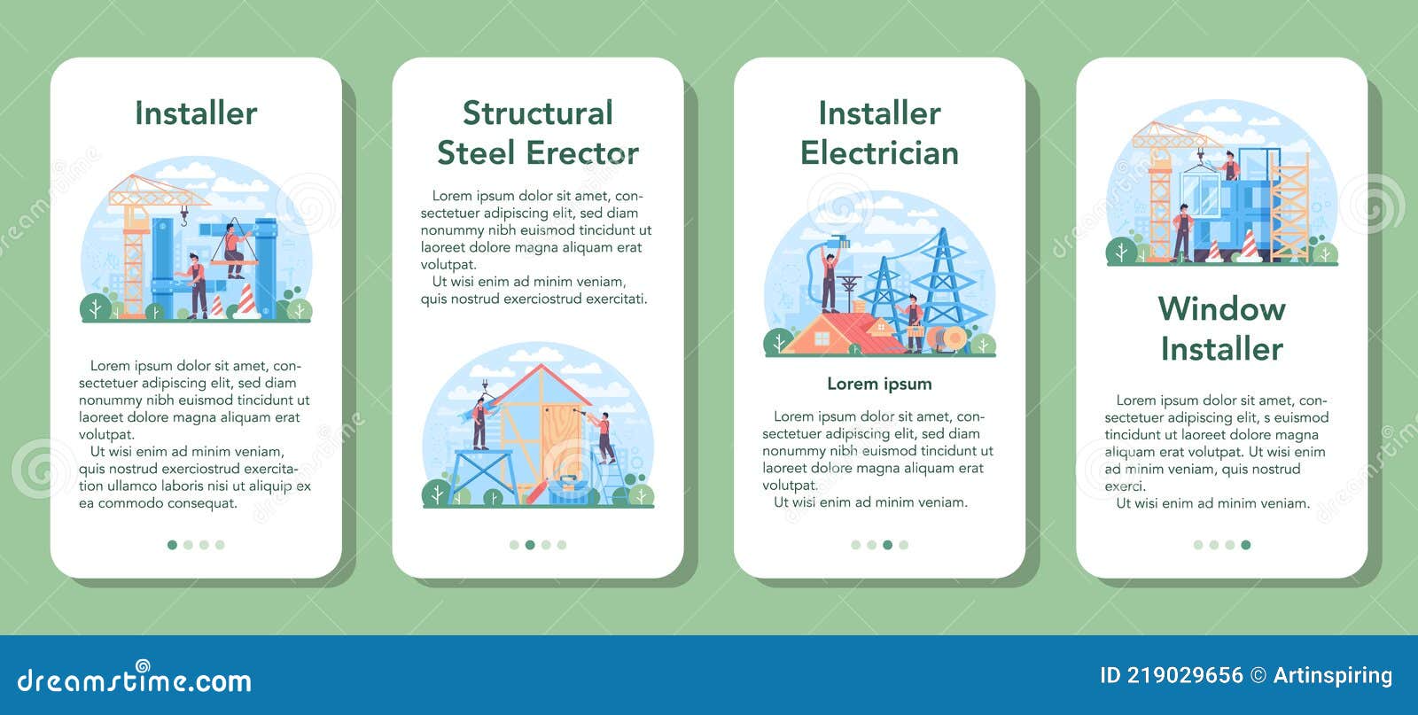 Installer Mobile Application Banner Set. Worker in Uniform Installing ...