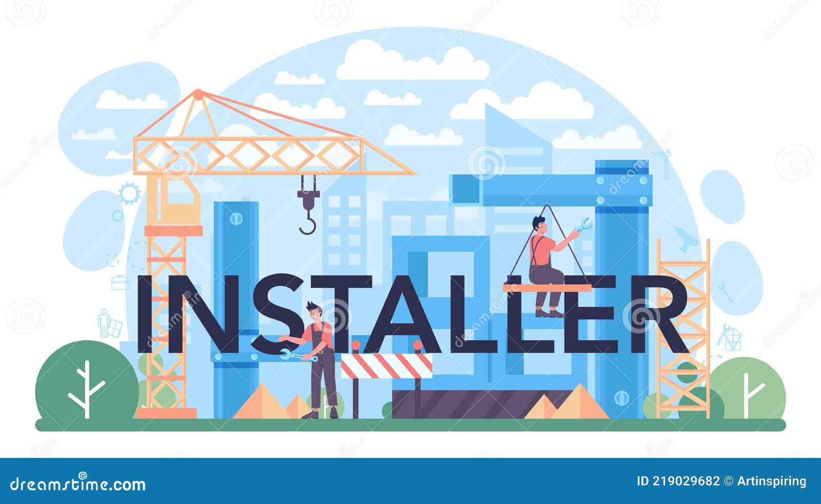 Installer Typographic Header. Worker in Uniform Installing Stock Vector ...