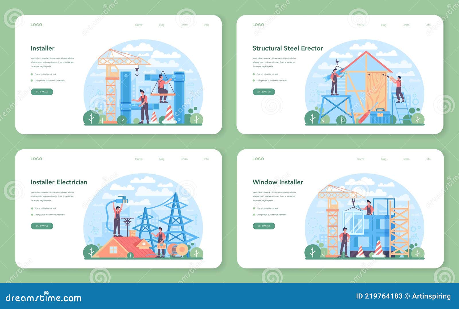 Installer Web Banner or Landing Page Set. Worker in Uniform Installing ...