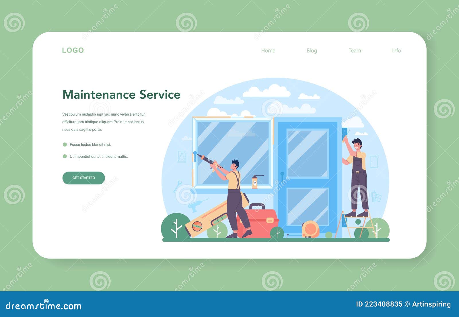 Installer Web Banner or Landing Page. Worker in Uniform Installing ...