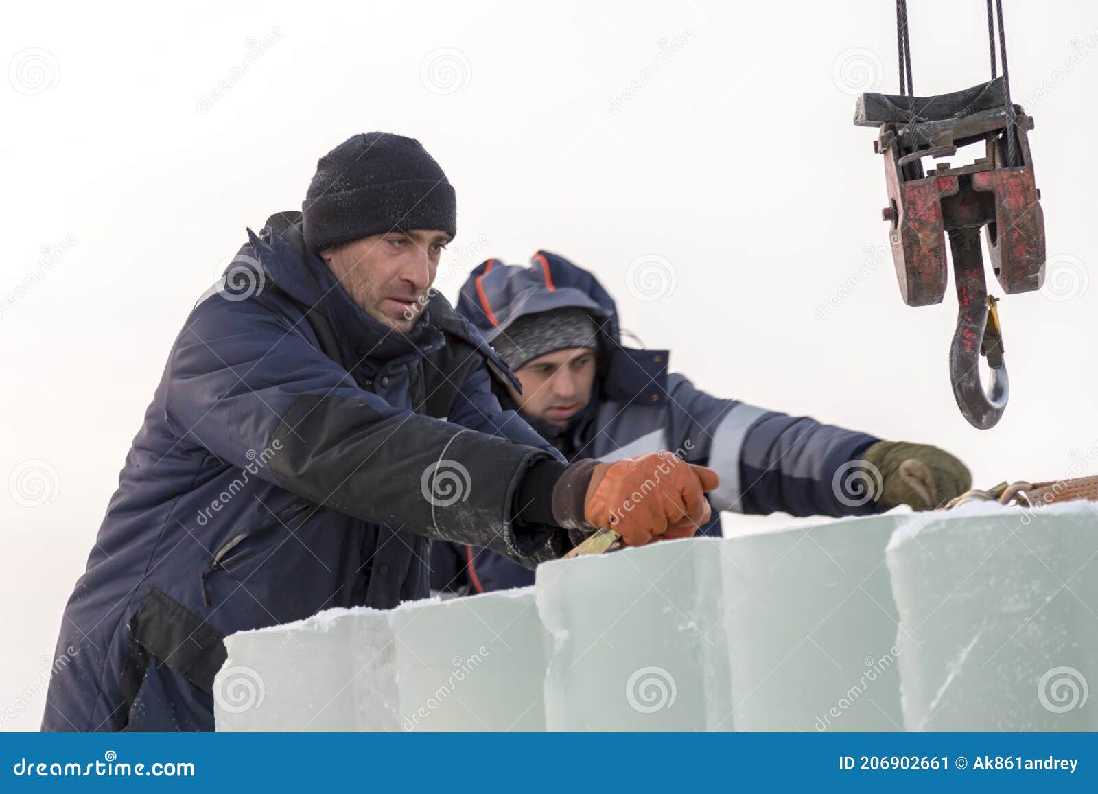 Workers Load Ice Blocks from a Car Stock Image - Image of bright, crane ...