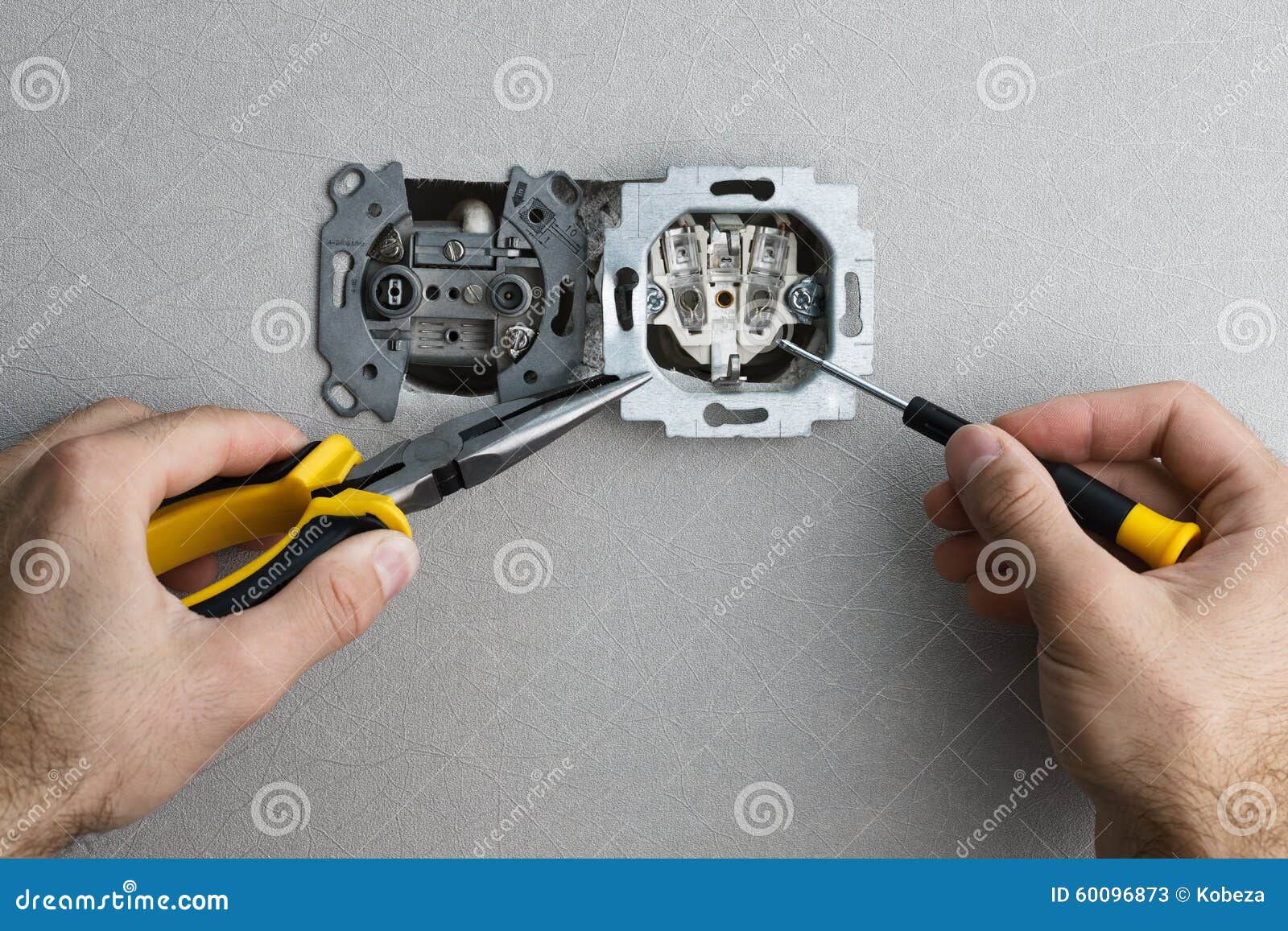 Installing AC power socket stock image. Image of maintenance - 60096873