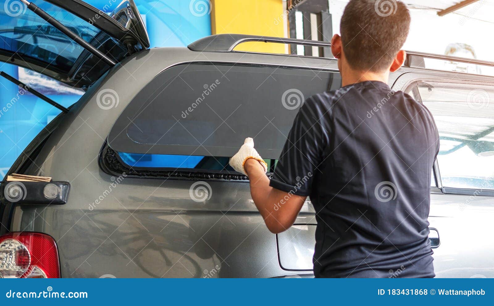 Installing Automotive Glass Right Rear of the Car Stock Photo - Image ...