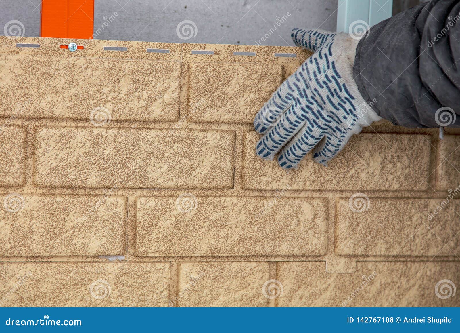 Installing Brick Siding on the Wall of the House Stock Photo - Image of ...