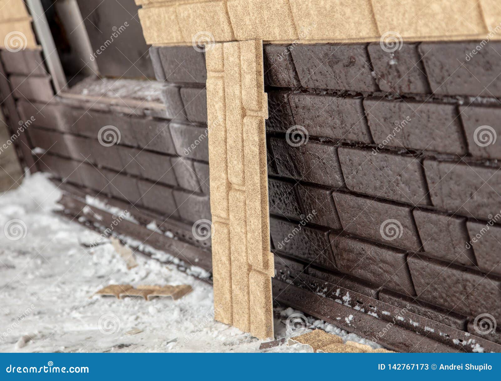 Installing Brick Siding on the Wall of the House Stock Image - Image of ...