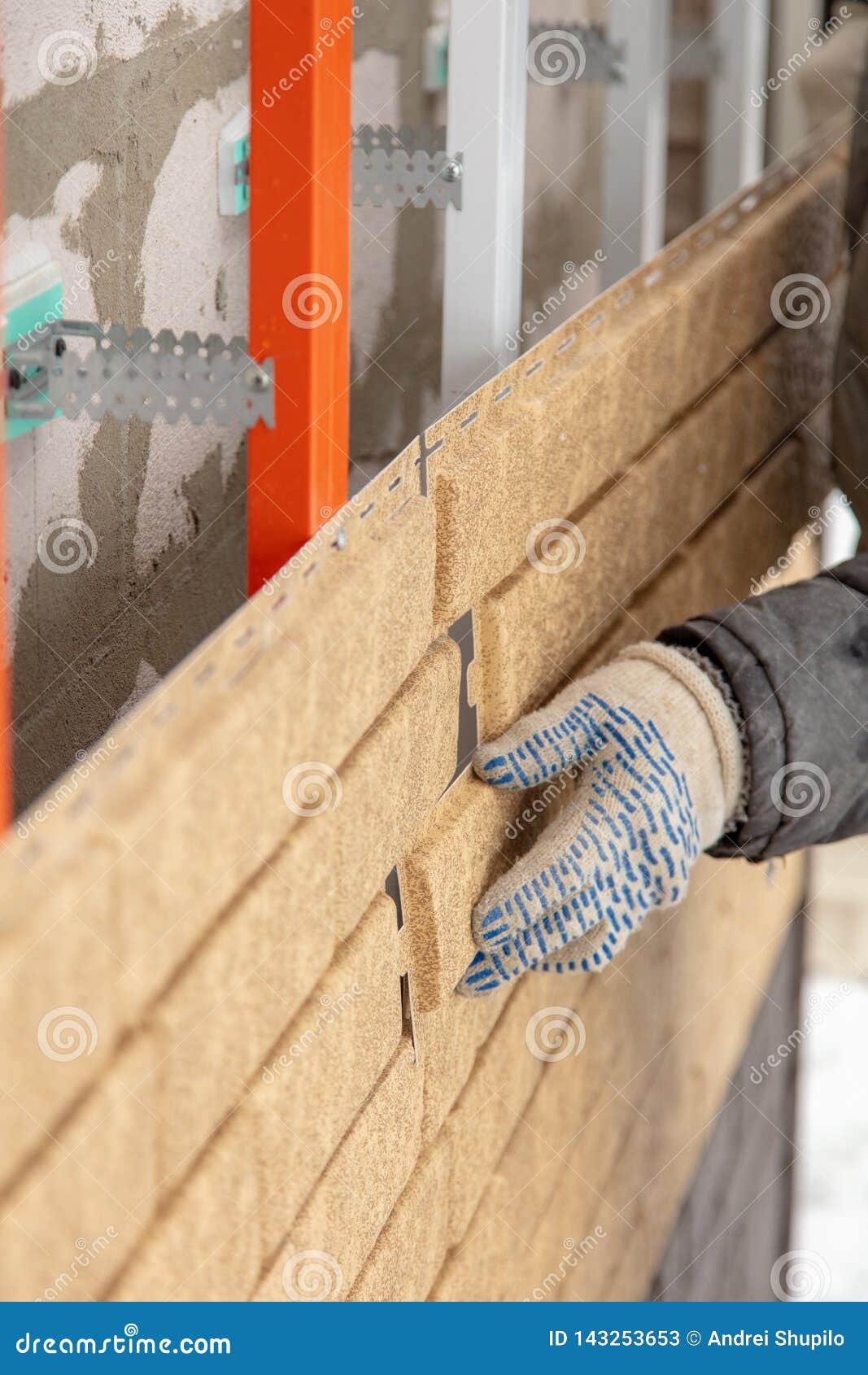 Installing Brick Siding on the Wall of the House Stock Image - Image of ...