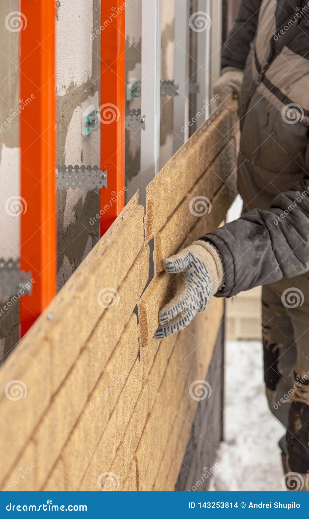 Installing Brick Siding on the Wall of the House Stock Photo - Image of ...