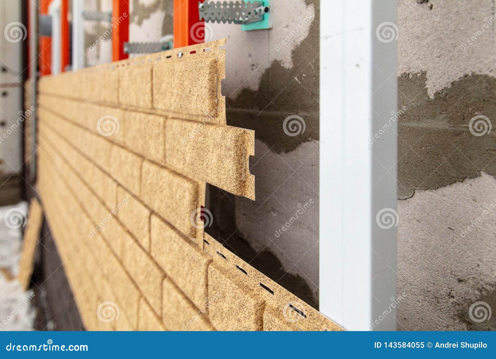 Installing Brick Siding on the Wall of the House Stock Image - Image of ...
