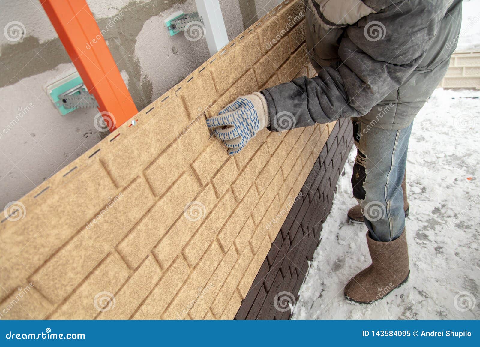 Installing Brick Siding on the Wall of the House Stock Image - Image of ...