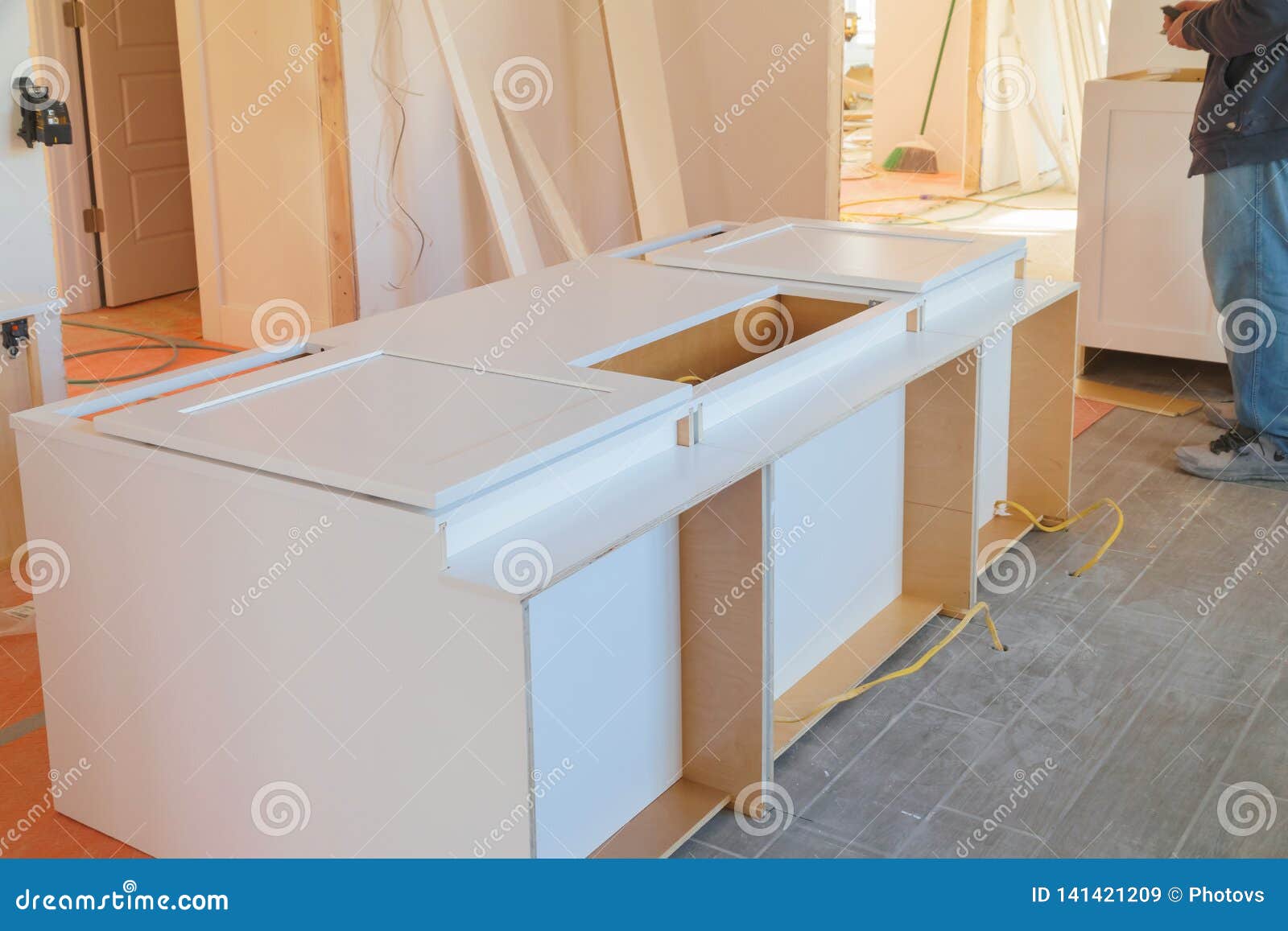 Installing Cabinets in a Kitchen of White Color Stock Image - Image of ...