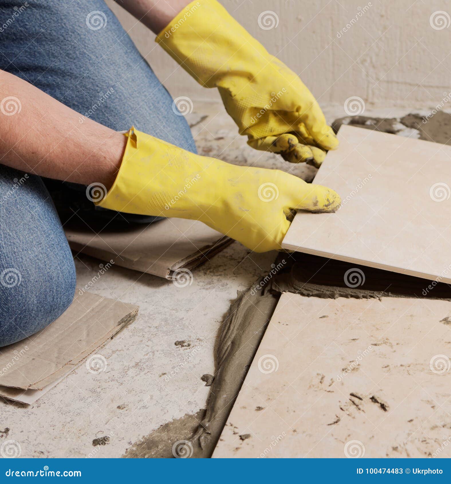 Installing Ceramic Tiles on a Floor Stock Image - Image of tiles, adult ...