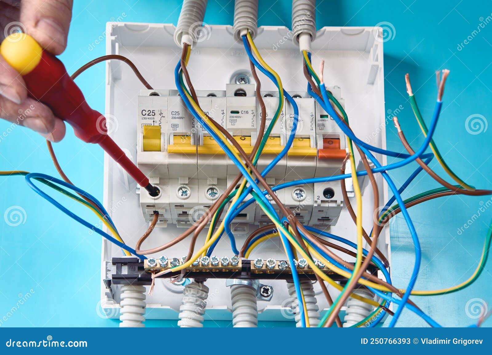 Assembly of Electric Panel with Circuit Breakers. Stock Image - Image ...