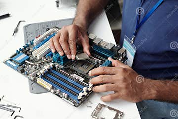 Installing Components on Computer Motherboard Stock Photo - Image of ...