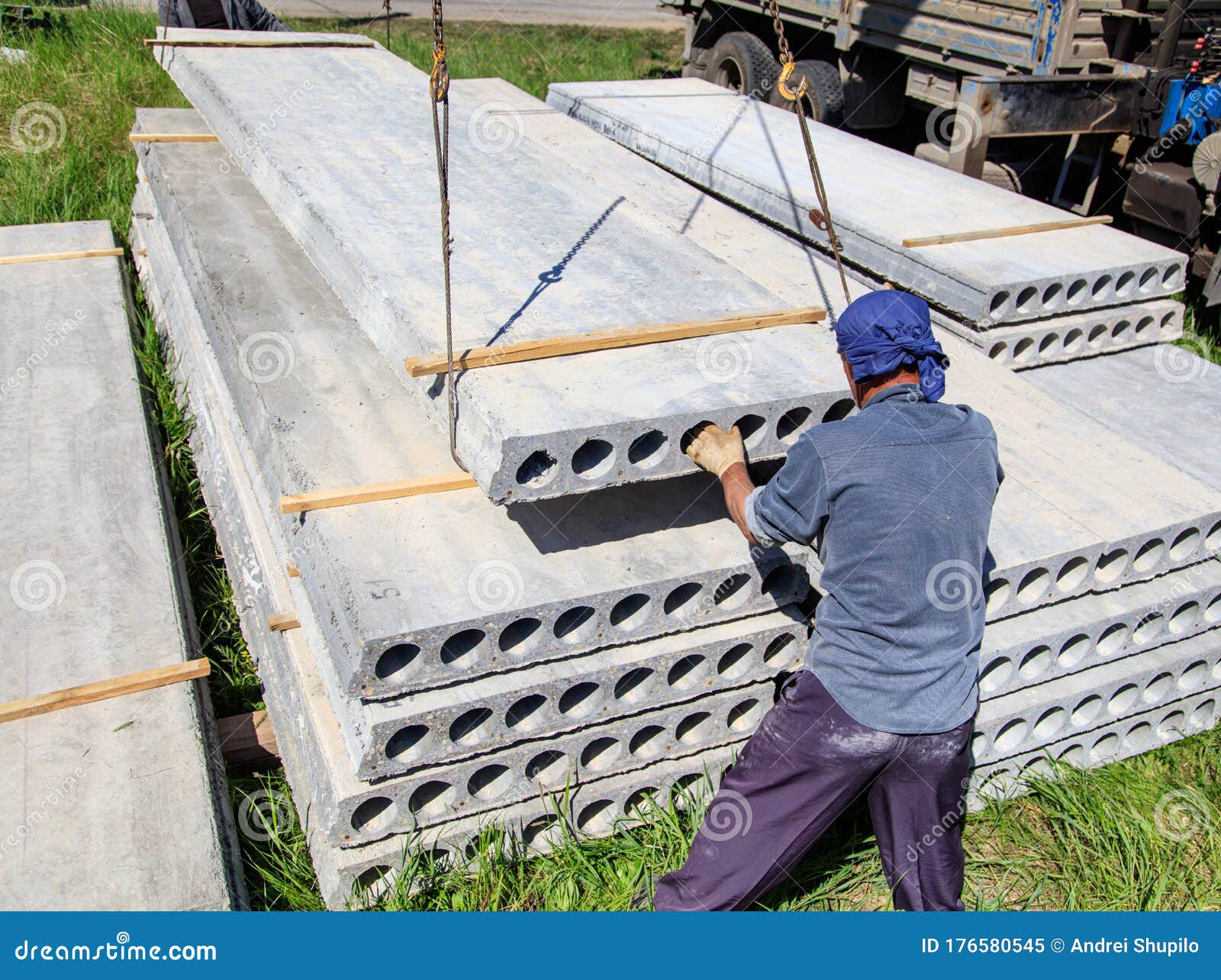 Installing Concrete Slabs at a Construction Site at Home Stock Image ...