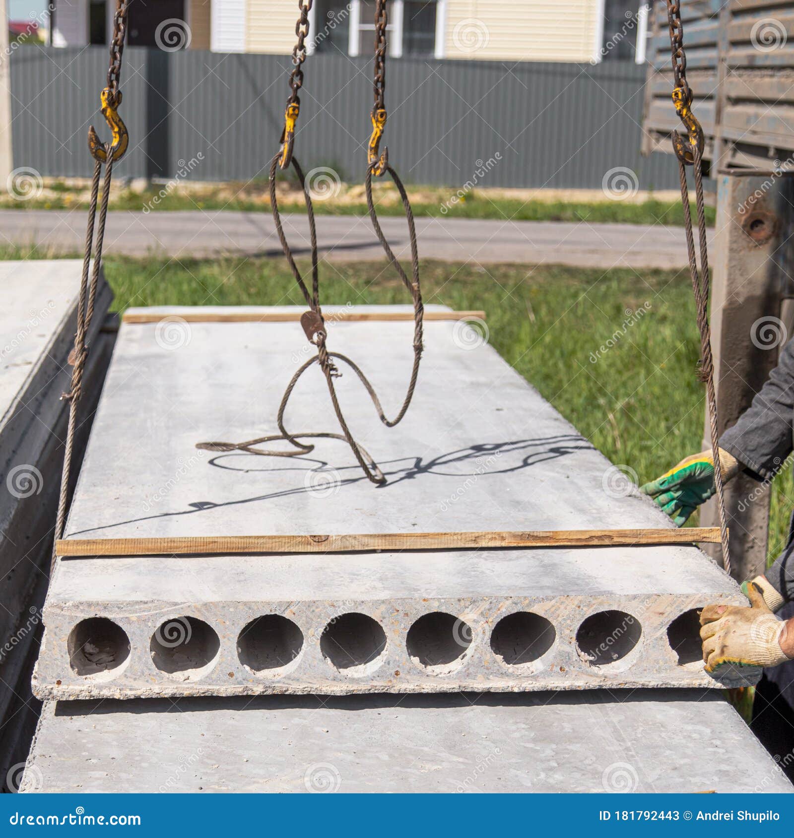 Installing Concrete Slabs at a Construction Site at Home Stock Image ...